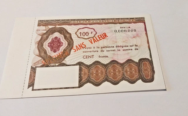 1-BILLET-CHEQUE-DE-VOYAGE--100-FRANCS-ROUGE-SPECIMEN-SANS-VALEUR--NEUF ...