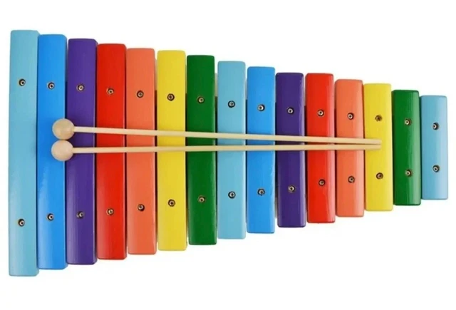 RAINBOW XYLOPHONE 15 Note, Two Octaves G-G Colour-Coded with Beaters ...