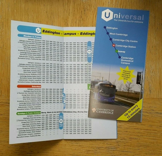 WHIPPET COACHES CAMBRIDGE Busway Route U "Universal" bus timetable 6 ...