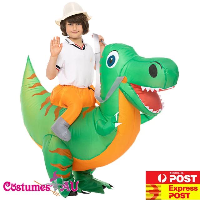 KIDS INFLATABLE GREEN T-Rex Dinosaur Costume Boys Ride On T Rex Trex ...