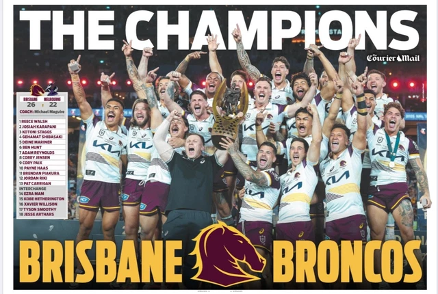 BRISBANE BRONCOS 2025 premiers Nrl rugby team LAMINATED 300mm poster,1 ...