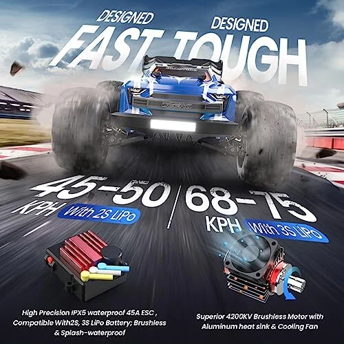 DEERC BRUSHLESS EXTREME High Speed RC Truck, 1:16 4X4 RTR Fast RC Cars ...