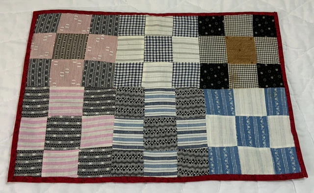 VINTAGE ANTIQUE PATCHWORK Quilt Table Topper, Nine Patch, Early Calicos ...