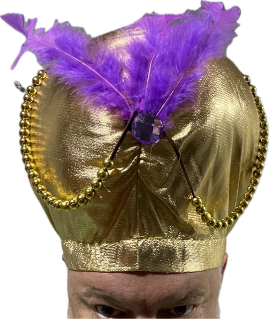 DELUXE GOLD ARABIAN TURBAN HAT Beads Adult Genie Swami Karnak Costume ...