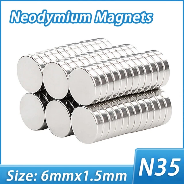 MAGNETI AL NEODIMIO forti magneti N35 6 mm x 1,5 mm dischi magnetici ...