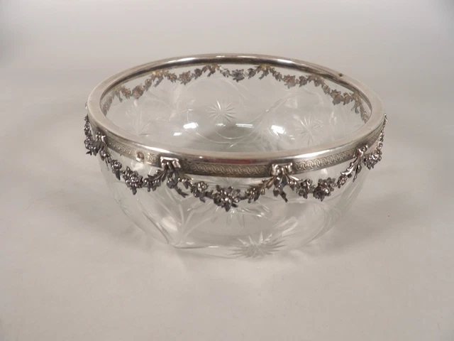 ANCIENNE COUPE EN Cristal Taillé avec Monture d'argent à Guirlande de ...