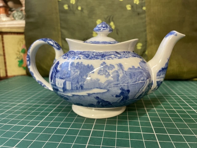 2 X ANTIQUE Copeland Spode Italian Teapots Blue & White Italian Pattern ...