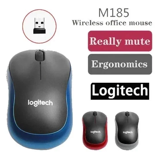 LOGITECH M185 WIRELESS Optical Mouse + USB Receiver Fit Compact PC ...