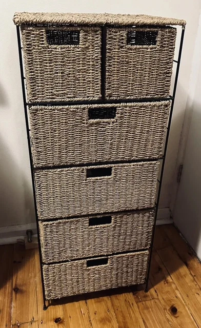 AS NEW WICKER Rattan Cane Chest Drawers Tallboy Storage Cabinet ...