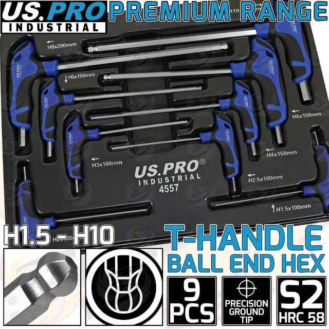 US PRO T Handle Hex Ball Ended Set Allen Key 1.5mm - 10mm Ball End Hex ...