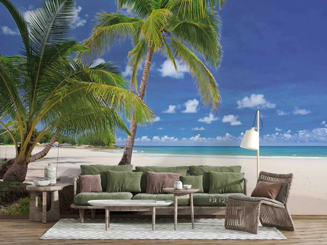 3D TROPICAL BEACH Sea Palm Tree Self-adhesive Removable Wallpaper ...