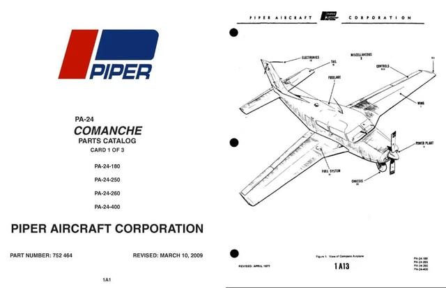 PIPER PA-24 COMANCHE Aircraft Parts Service Manual IPC PDF Historic ...