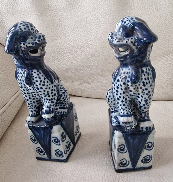 STATUETTES PAIRE DE CHIENS de FÔ hauteur 17cm grès vernissé /Asie EUR ...