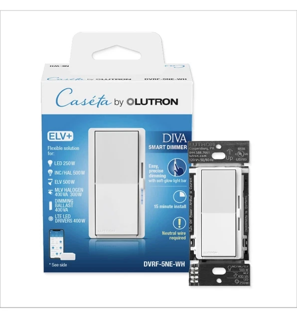 LUTRON DIVA SMART Dimmer Switch ELV+ for Caseta Lighting, 250-Watt LED ...