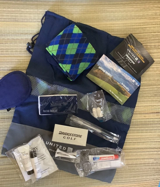 5 UNITED AIRLINES BUSINESS CLASS golf AMENITY KITS— PGA TOUR BAGS £41. ...