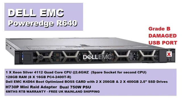 DELL EMC POWEREDGE R640 1U Server Xeon Silver 4112 2.6GHz CPU *READ ...