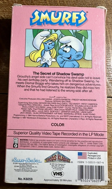 SMURFS VHS - The Secret of Shadow Swamp Hanna Barbera Cartoon £9.62 ...