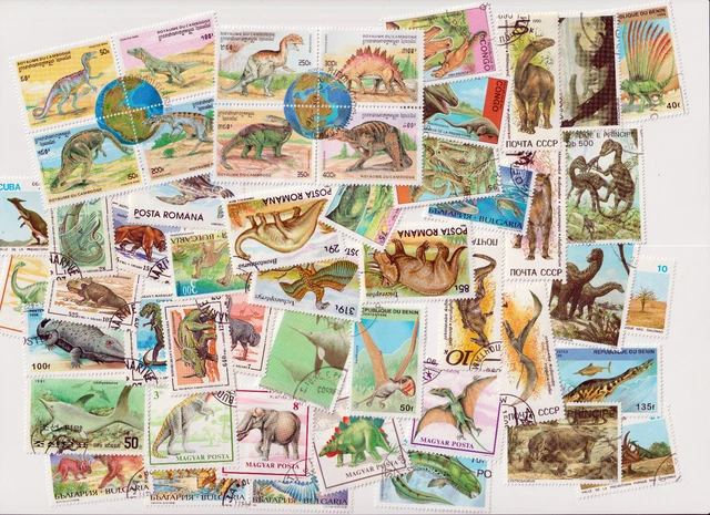 DINOSAURS, PREHISTORIC ANIMALS Collection Packet 50 different stamps ...