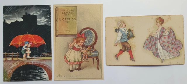 3-CARTOLINE-D'EPOCA-ANTICHE-ILLUSTRATE-BAMBINI-COLOMBO-MATILDE SERAO-IL ...