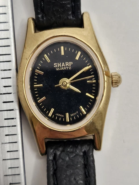 RARE VINTAGE SHARP Ladies Watch Gold Tone Water Resist Leather New ...