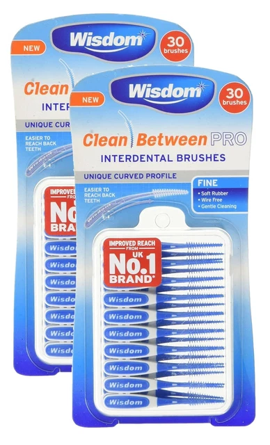 2 X WISDOM Clean Between Pro Interdental Brushes - Fine - Blue - 30 in ...