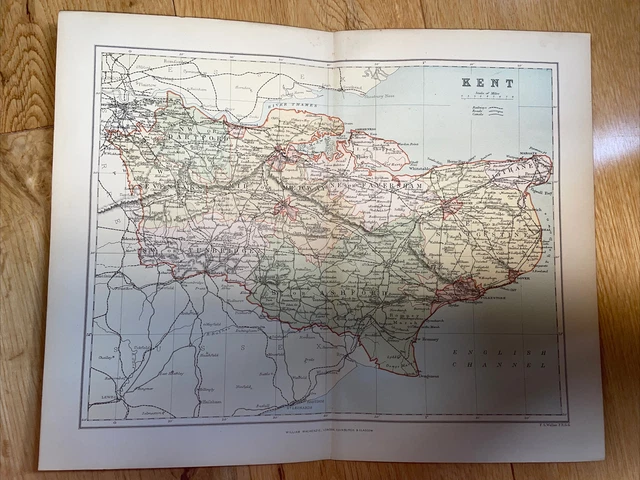 1894 VINTAGE ANTIQUE County Map of KENT by FS Weller in colour £7.55 ...