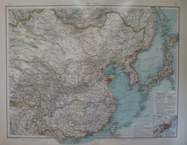 MAP OF EAST - Asia, China, Japan, Kiau-Chou, Velhagen & Klasing 1901 £ ...