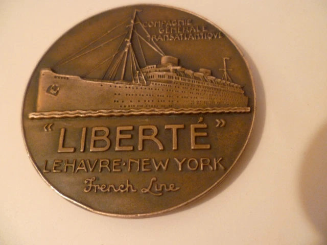 MÉDAILLE PAQUEBOT LIBERTÉ - Compagnie Générale Transatlantique - bronze EUR 60,00 - PicClick FR