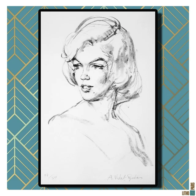 VIDAL QUADRAS/1960/MARILYN MONROE/LITHOGRAPHIE signée/ Cinéma/USA ...