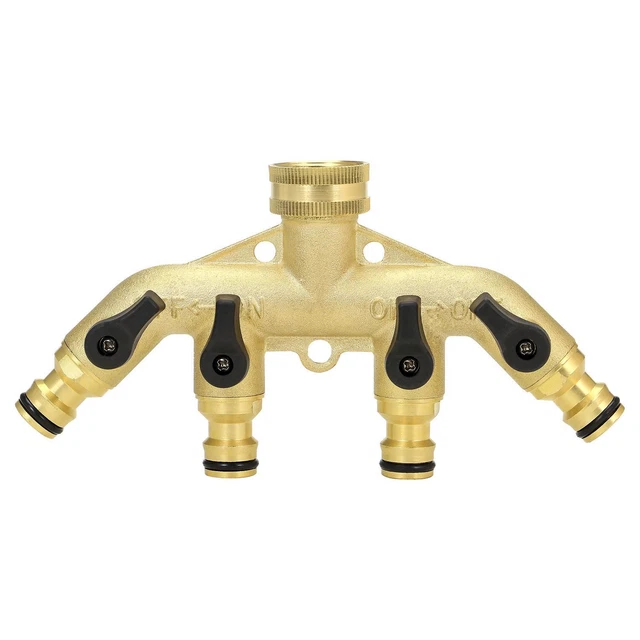 4 WAY TAP Connector Garden Solid Brass Hose Pipe Splitter Adapter Water ...