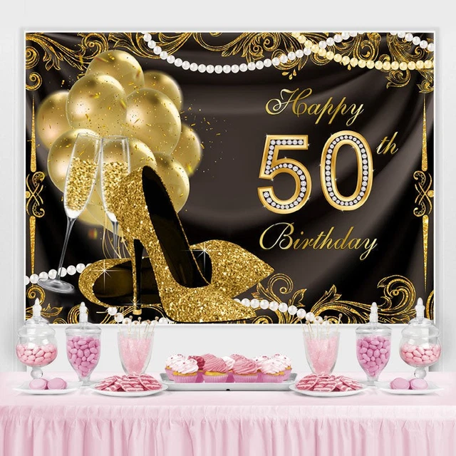 GOLD BALLOONS GLITTER 50th Happy Birthday Backdrop $38.01 - PicClick AU