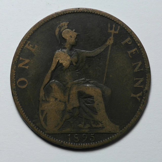 1895 (2MM, LOW Tide) One Penny Queen Victoria British Coin Great ...