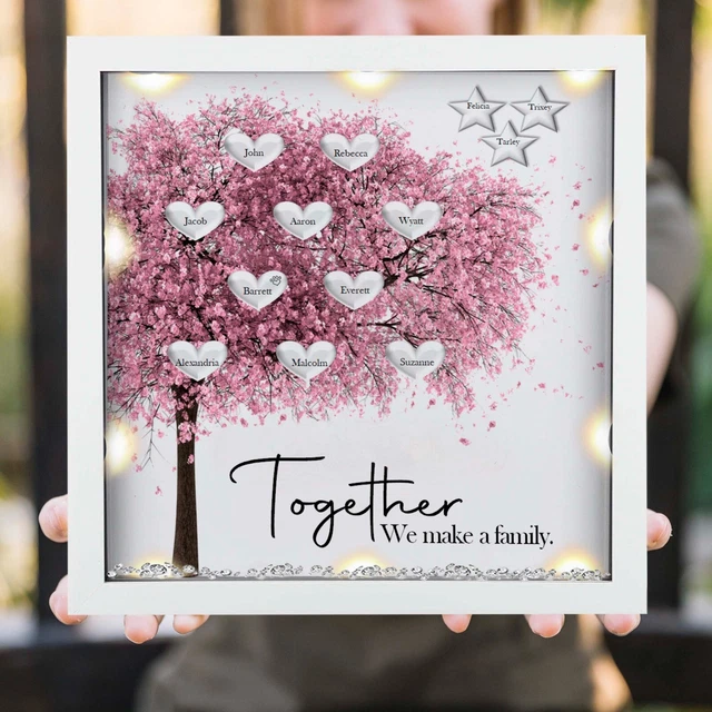 FAMILY TREE SHADOW box frame with LED lights Christmas gift for mum £30 ...