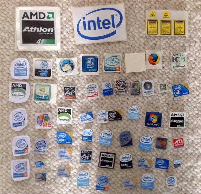 50 ORIGINAL MARKEN PC Sticker Aufkleber Logo- Intel, AMD, ATI, NVidia ...