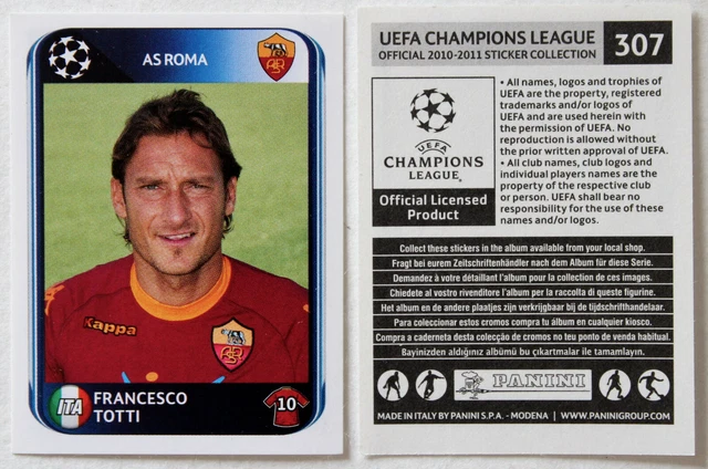 PANINI STICKER CARD Francesco Totti #307 Champions League 2010/2011 ...