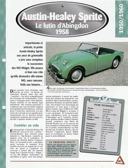 1958 AUSTIN-HEALEY SPRITE Mk 1 - Automotive Spec Sheet Collection £5.24 ...