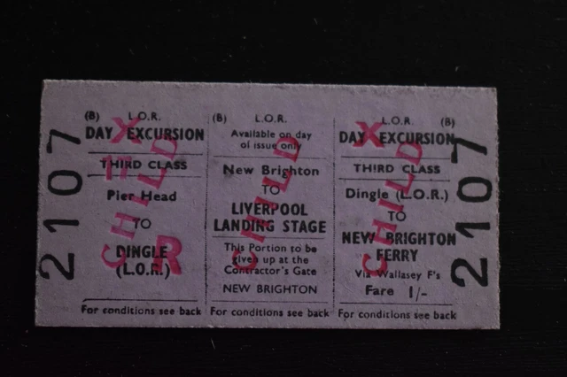 LIVERPOOL OVERHEAD RAILWAY Ticket LOR DINGLE to NEW BRIGHTON No 5636 $6 ...