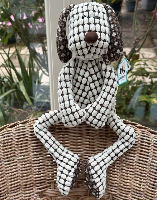 JELLYCAT KOOKY DOG Sitting Beanie BNWT woven Tweed Brown Puppy Soft Toy ...