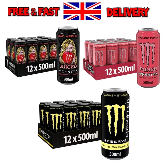 MONSTER ENERGY DRINK 12 x 500ml (Bad Apple/Pineapple/Pipeline) £15.95 ...