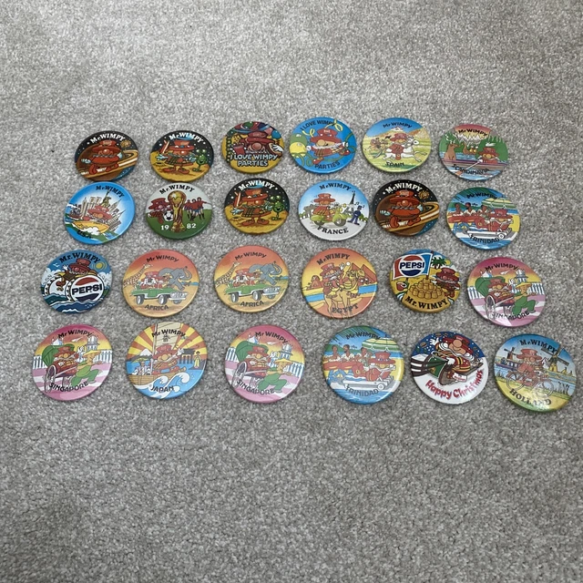 24X MR WIMPY 80s Kids pin badges job lot Nostalgia Collectable £14.99 ...