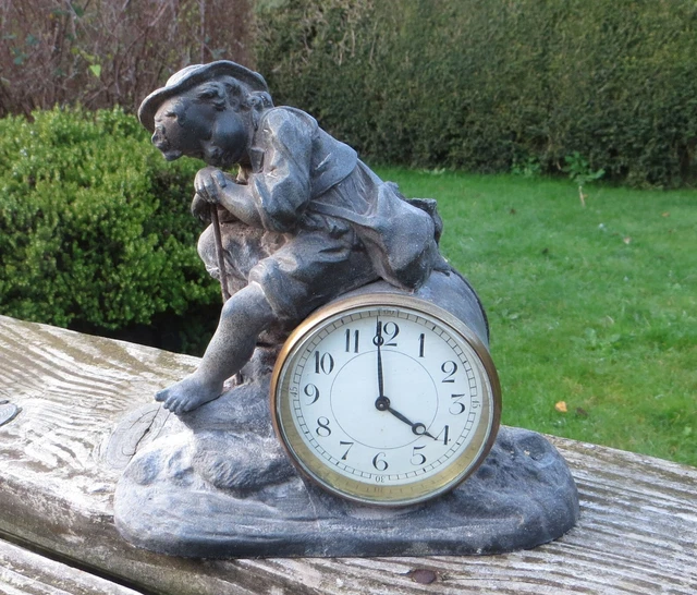 VINTAGE SPELTER CLOCKWORK Clock - Young Boy - ABEC Escapement - Running ...