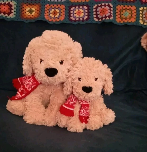 CURTIS THE CAVAPOO Beige Puppy Dog Red/White Scarf Soft Plush Toy Large ...