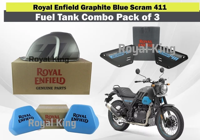 ROYAL ENFIELD GRAPHITE Blue Scram 411 "Petrol Fuel Gas Tank Combo ...