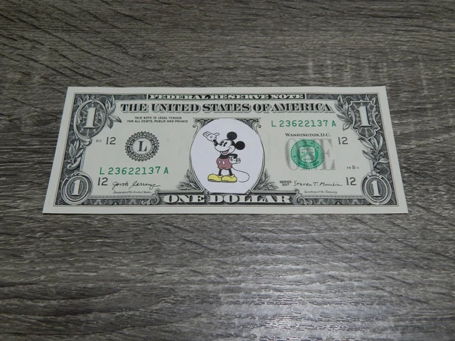DISNEY'S MICKEY MOUSE $1 Dollar Bill Real U.S. One Dollar Bill Money ...