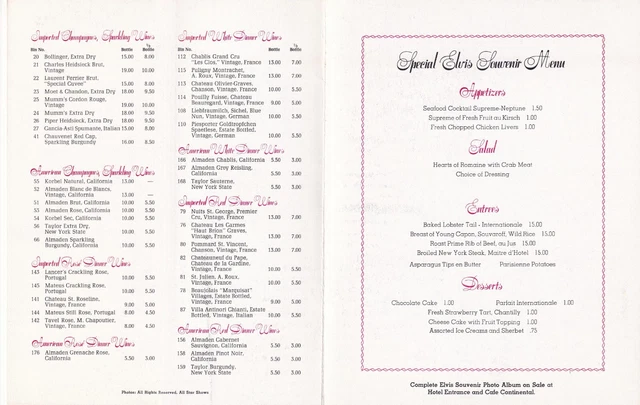 ELVIS PRESLEY-ORIGINAL SUMMER Festival Menu International Hotel, Las ...