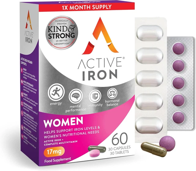 ACTIVE IRON WOMEN with Active Multivitamin Supplement, 30 Iron Capsules ...