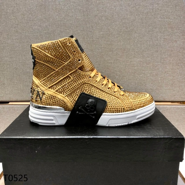 SCARPE PHILIPP PLEIN Strass Oro Shoes Sneakers Philip Sport Money Kick ...