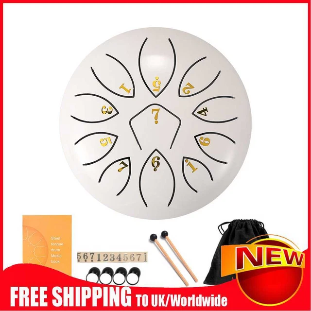 6 INCH 11-NOTE Steel Tongue Drum with Drumsticks Percussion Musical ...