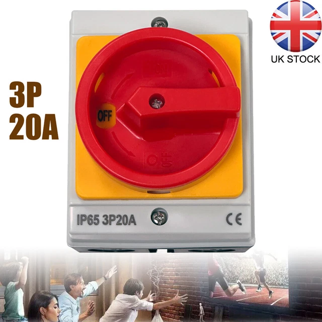 ROTARY ISOLATOR SWITCH-3 Pole-20A IP65 WATERPROOF SAFETY SWITCH Outdoor ...
