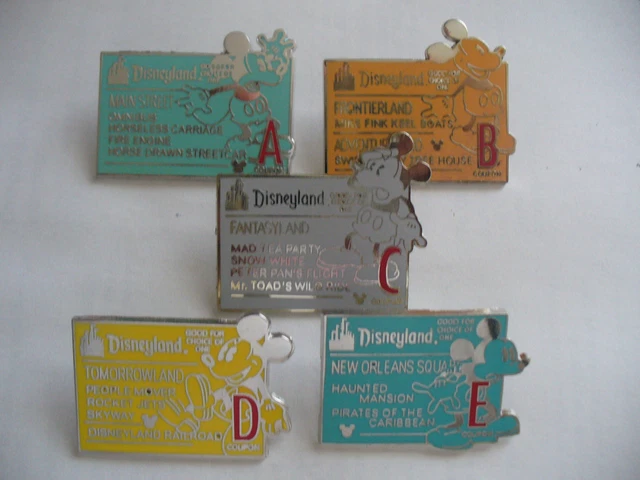 DISNEY PINS DISNEYLAND Cast Lanyard Series Ride Tickets 5 Pin Complete ...